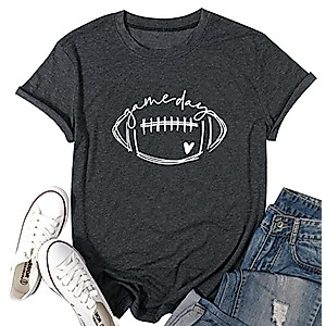 Game Day Football T Shirts Women Football Mom Tee Tops Funny Sunday Casual Short Sleeve Tee Shirts