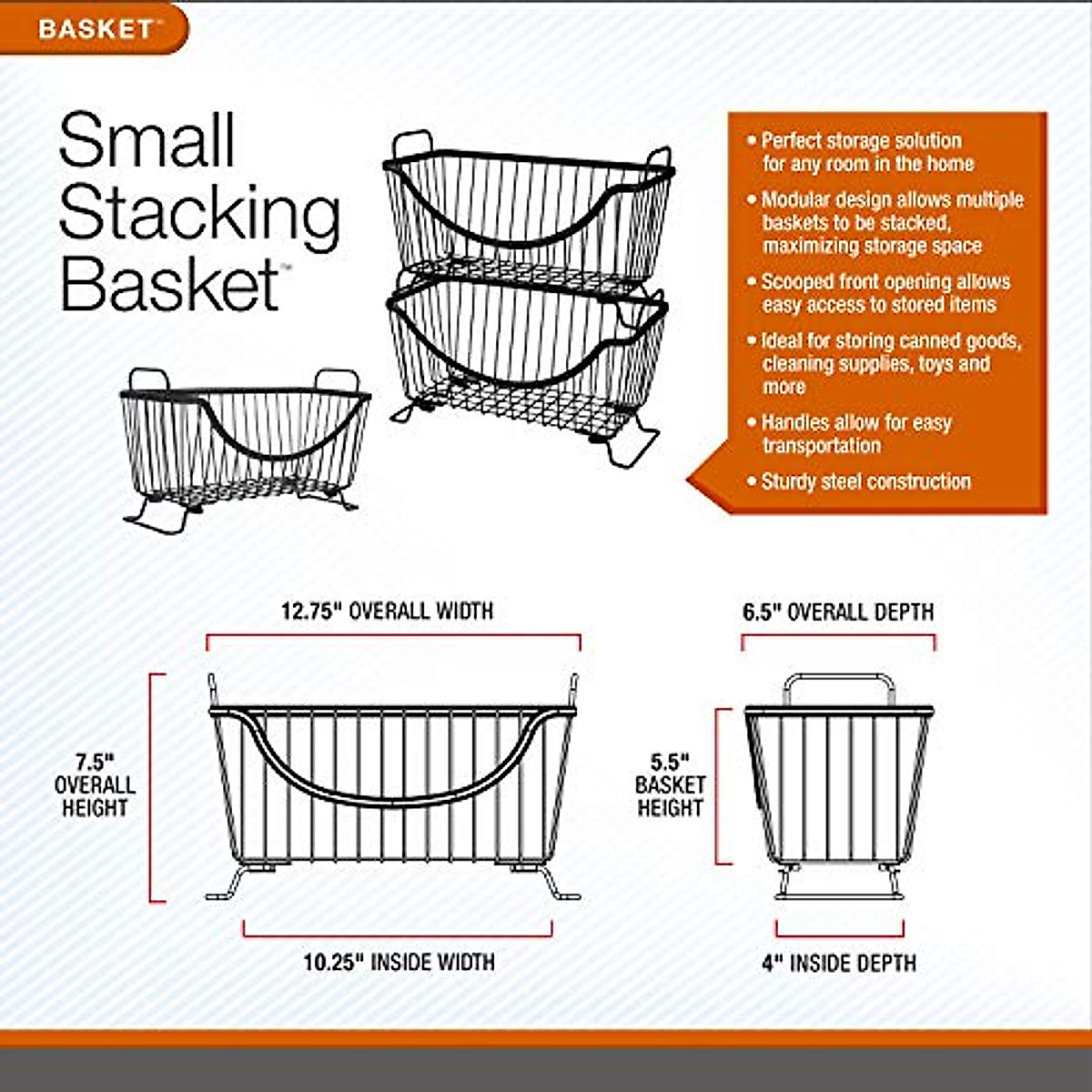 Spectrum Diversified Ashley Stackable Storage Basket, Large, Bronze (20324)