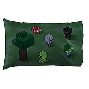 Jay Franco Minecraft Chibi Craft 1 Single Pillowcase - Double-Sided Kids Super Soft - Bedding Features Creeper, Enderman, Zombie, & Skeleton (Official Minecraft Product)
