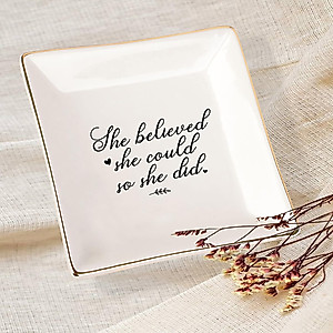 JAUVIE Ceramic Trinket Dish for Women She Believed She Could So She Did - Birthday Gifts for Women - Graduation Present for Her, Women, Girl - New Job Spiritual Congratulations Gift Best Friendship