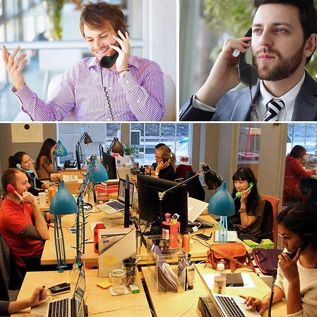 YTYKINOY Vintage Retro 3.5mm Telephone Handset Cell Phone Receiver Mic Microphone Speaker for iPhone iPad Mobile Phones Cellphone Smartphone (Black)