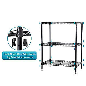 Storage Shelf Heavy Duty 3 Wire Shelving Unit Storage Rack Adjustable with Leveling Feet for Bathroom Kitchen Garage Laundry Pantry 450 LBS Capacity 23Lx13.2Wx30.2H, Black