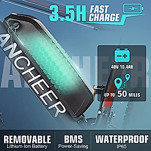 ANCHEER 500W Electric Bike 26'' Gladiator Electric Mountain Bike, 48V 10.4Ah Removable Battery, Up to 50 Miles, 3.5H Fast Charge, Cruise Control, Lockable Suspension Fork, 21Speed Ebike for Adults