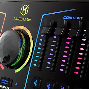 M-Game RGB Dual USB Audio Interface Mixer for Streaming and Gaming with XLR Microphone in, Optical in, Voice FX, Sampler, RGB Lights and Software