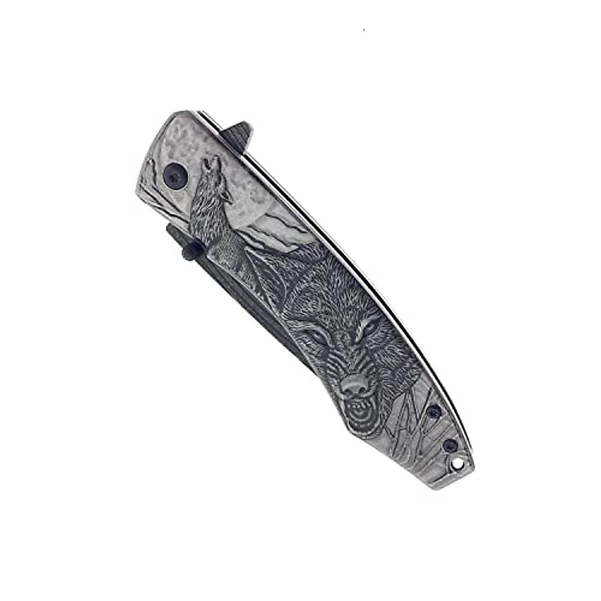 Falcon 8" Fantasy Wolf Embossed Stainless Steel Drop Point Spring Assisted Folding Pocket Knife EDC Pocket Knife In Multiple Colors For Gifts
