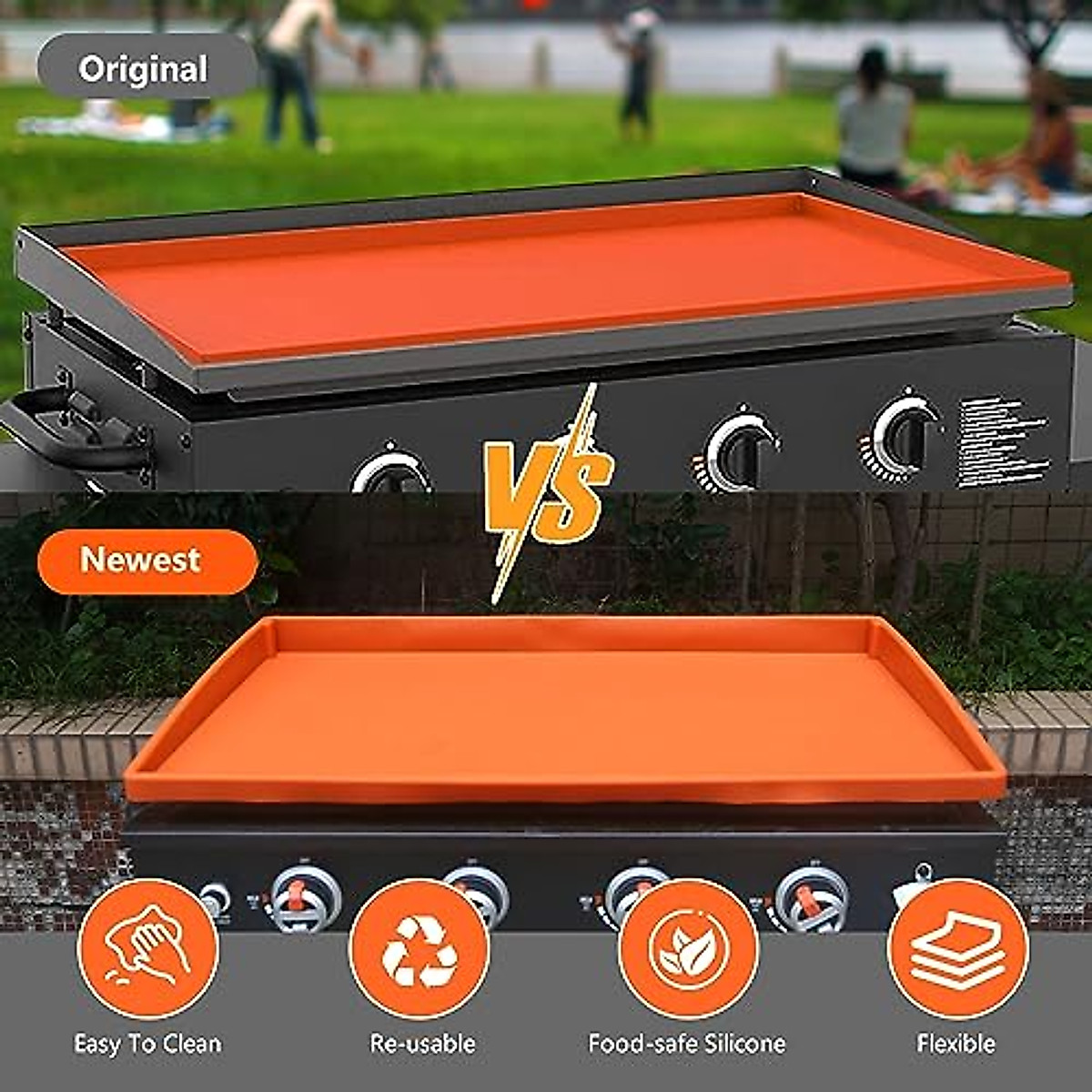Griddle Cover Mat Full-Edge for Blackstone 36 Inch Grill, Silicone Food Grade Full-Edge Blackstone Accessories, with a Silicone Grease Cup Liner, Protect from Rust, Insects, Leaves