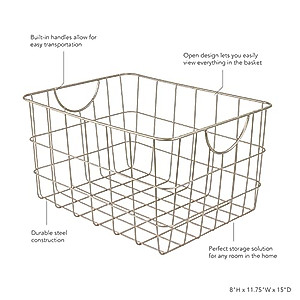 Spectrum Wire Small Utility Basket (Satin Nickel Powder Coat) - Storage Bin & Décor for Bathroom, Closet, Pantry, Under Sink, Toy, Shelf, Kitchen, & Nursery Organization