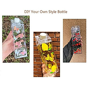 Fanovo Clear Milk Carton Water Bottle, Aesthetic Water Bottles Square Milk Storing Containers Reusable Water Tumbler Cute Kawaii Water Bottle