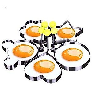 God's kitchen 5 pcs Non stick Ring Molds for Making Cakes, Pancakes, Meatloaf, Biscuits, Fried Egg Ecofriendly Stainless Steel Easy to Clean and Use 5 Different Shapes Great Kitchen Tool