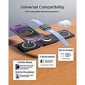 HEYLINSI Wireless Charging Station, Foldable Magnetic Wireless Charging Pad for iPhone 14/13/12 Pro Max/X/XS, 3 in 1 Wireless Travel Charger for AirPods 3/2/Pro Apple Watch