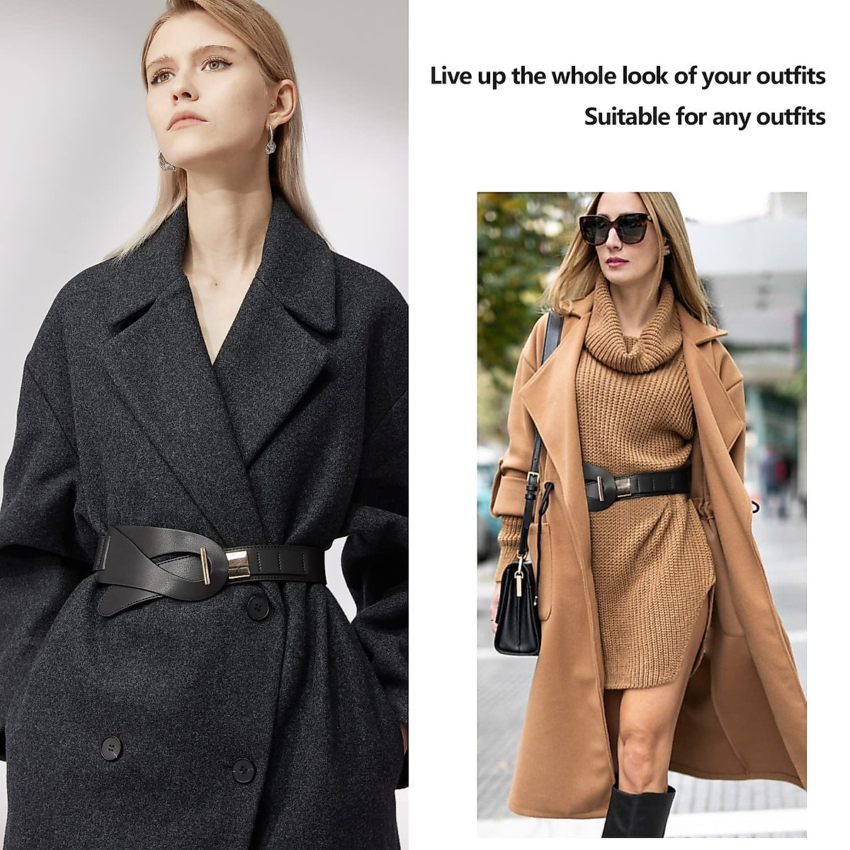 FIORETTO Dress Belts for Women, Wide Black Elastic Belt, Fashion Cinch Belt, Leather Ladies Waist Belts