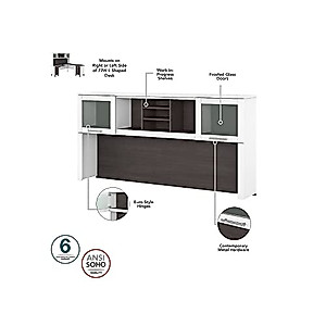 Bush Furniture Somerset 72W 3 Position Sit to Stand L Shaped Desk with Hutch and Bookcase in White and Storm Gray
