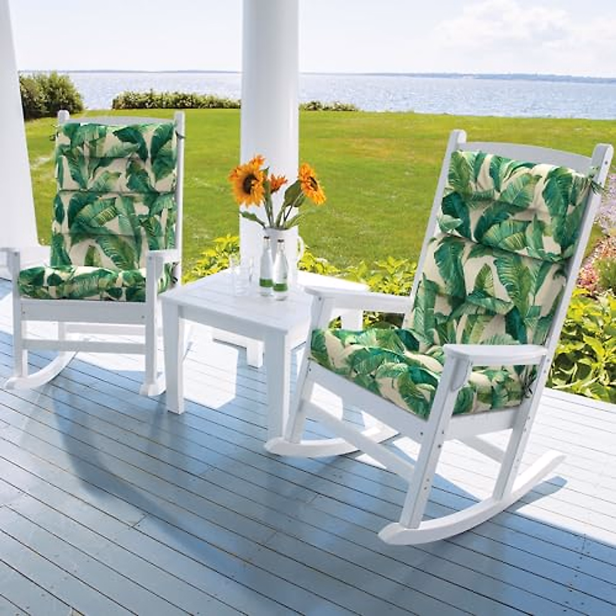 DYTXIII Set of 2 Outdoor High Back Chair Cushions 44"x 22",Water Repellent Rocking Chair Cushions Replacement, Seat/Back Chair Cushions for Patio,Porch,Balcony and Indoor - Swaying Palms