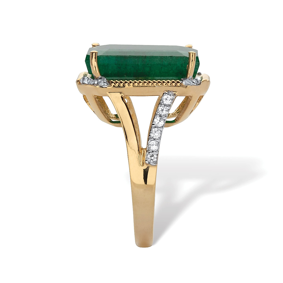 PalmBeach Yellow Gold-plated Sterling Silver Emerald Cut Genuine Green Emerald and Round Genuine Topaz Split Shank Ring Sizes 6-10 Size 7