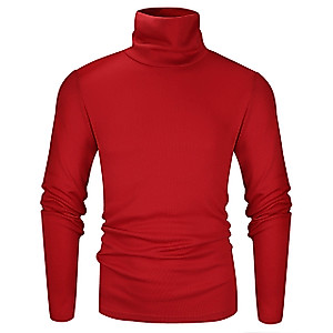 Derminpro Men's Turtleneck Soft Long Sleeve Slim Fit T-Shirt Red X-Large