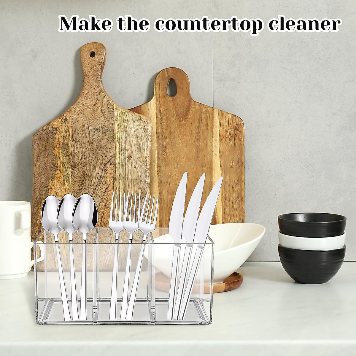 Rainmae 2Pack Acrylic Cutlery Storage Organizer, Plastic Cutlery Utensil Holder Storage Organizer Caddy for Kitchen Countertop Organization - Holds Fork, Knife, Spoon, Silverware Tableware Storage Box