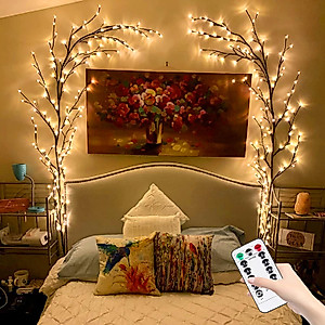 2PCS Enchanted Willow Vine Lights with Remote, 7.5FT Christmas Decorations Flexible DIY Indoor Artificial Plants Tree Branches, 144 LEDs Willow Vine Lights for Wall Bedroom Living Room Decor