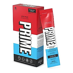 Prime Hydration+ Stick Pack | Electrolyte Drink Mix | 10% Coconut Water | 250mg BCAAs | Antioxidants | Naturally Flavored | Zero Added Sugar | Easy Open Single-Serving Stick | ICE POP, 6 Sticks