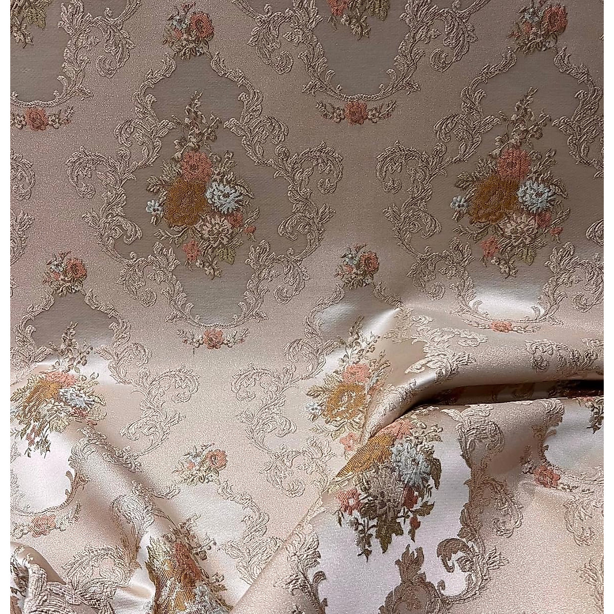 Decora Furnishings Luxurious Woven Jacquard Victorian Floral Damask Design Heavy Fabric for Upholstery Chair Window Treatment Craft - Renaissance Rococo - 54" Width - Fabric by The Yard (Peach)