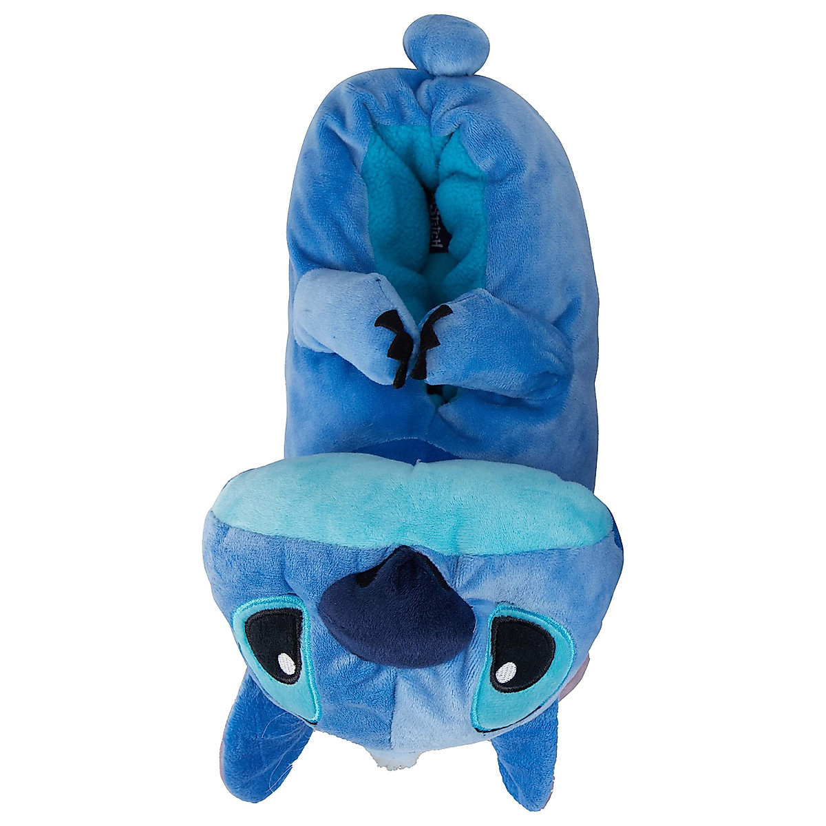 Disney Ladies Lilo and Stitch Slippers - Ladies Classic Lilo and Stitch Big Face Plush Slippers Lilo and Stitch 3D Plush Slippers (Blue, 9/10)