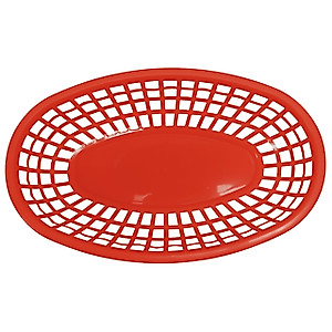 Set of 12 Red Oval Fast Food / Deli Baskets, 9.25 by 5.67-Inch, Red (12)