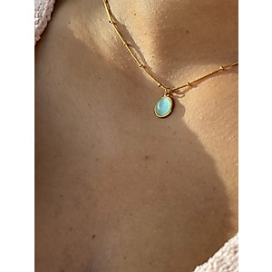 Moonffay Green Created Opal Stone Pendant Gold Necklace for Women,Charm Plated 18k Gold Stainless Steel Snake Chain Non Tarnish Choker Necklaces Woman Jewelry