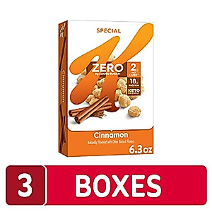 Special K Cold Breakfast Cereal, Zero, Keto Friendly, Cinnamon (3 Boxes)