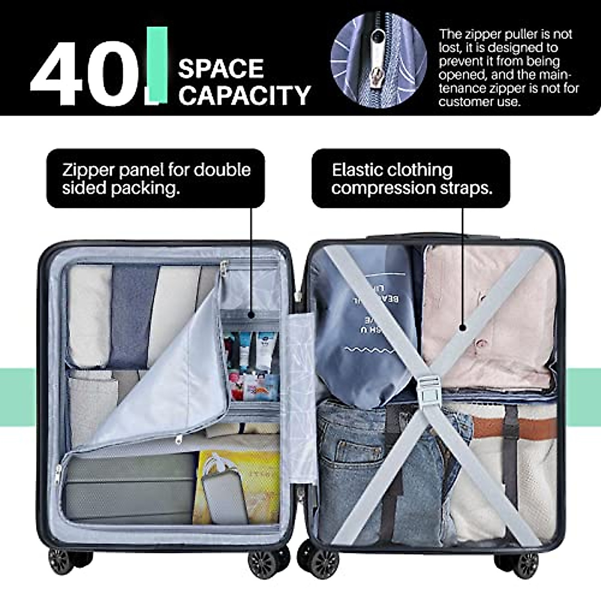 AnyZip Carry On Luggage 21" Hardside PC ABS Lightweight USB Suitcase with Wheels TSA Lock for kids White