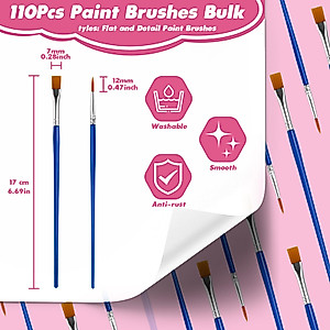 Small Paint Brushes Bulk, 110 Pcs Flat Tip Round Acrylic Paint Brushes for Kids Classroom Acrylic Watercolor Canvas Face Painting Touch Up