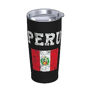 Peru Flag Peruvian Stainless Steel Vacuum Insulated Tumbler 20oz Coffee Cups Travel Mug Car Drinking Cup With Leak-Proof Flip Lid Metal Straw Cleaning Brush Gift For Men Women