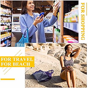 12 Pack Reusable Mesh Grocery Bags Large Crochet Market Bag Cotton Kitchen Netted Tote Bag Grocery Shopping Produce Bag Net Beach Bag for Fruit Vegetable Food Storage Organizer, 12 Colors