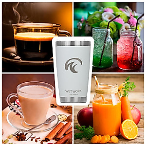 Wet Work Double Wall Tumbler 20 oz Made from Durable Stainless Steel for Hot and Cold Drinks - Insulated Travel Mug for Coffee Tea Wine with Leak Proof Lid for Travel Hiking Camping Gifts - White