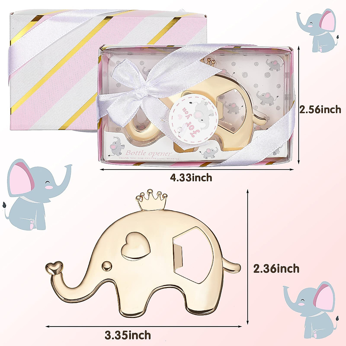 50 Pieces Elephant Baby Bottle Opener Elephant Shape Bottle Opener Girl Boy Baby Shower Favor Decorations for Guests Birthday Shower Party Souvenirs Wedding Favors (Pink)