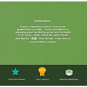 Kyoto Dew Matcha – Organic Premium Ceremonial Grade from Japan Matcha Green Tea Powder – Radiation Free, Non Fillers, Zero Sugar – USDA & JAS Certified Organic 30g (1oz) Tin