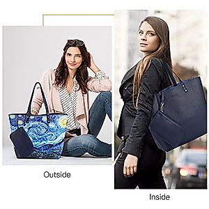 PU Leather Tote Bag for Women Reversible Blue Shoulder Bag Medium Size Tote Purse