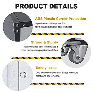 Reemoon Metal Storage Cabinet with Wheels, 71" Tall Garage Storage Cabinet with 5 Tier Shelves and Locking Doors, Rolling Tool Cabinet for Garage Home Office Utility Room