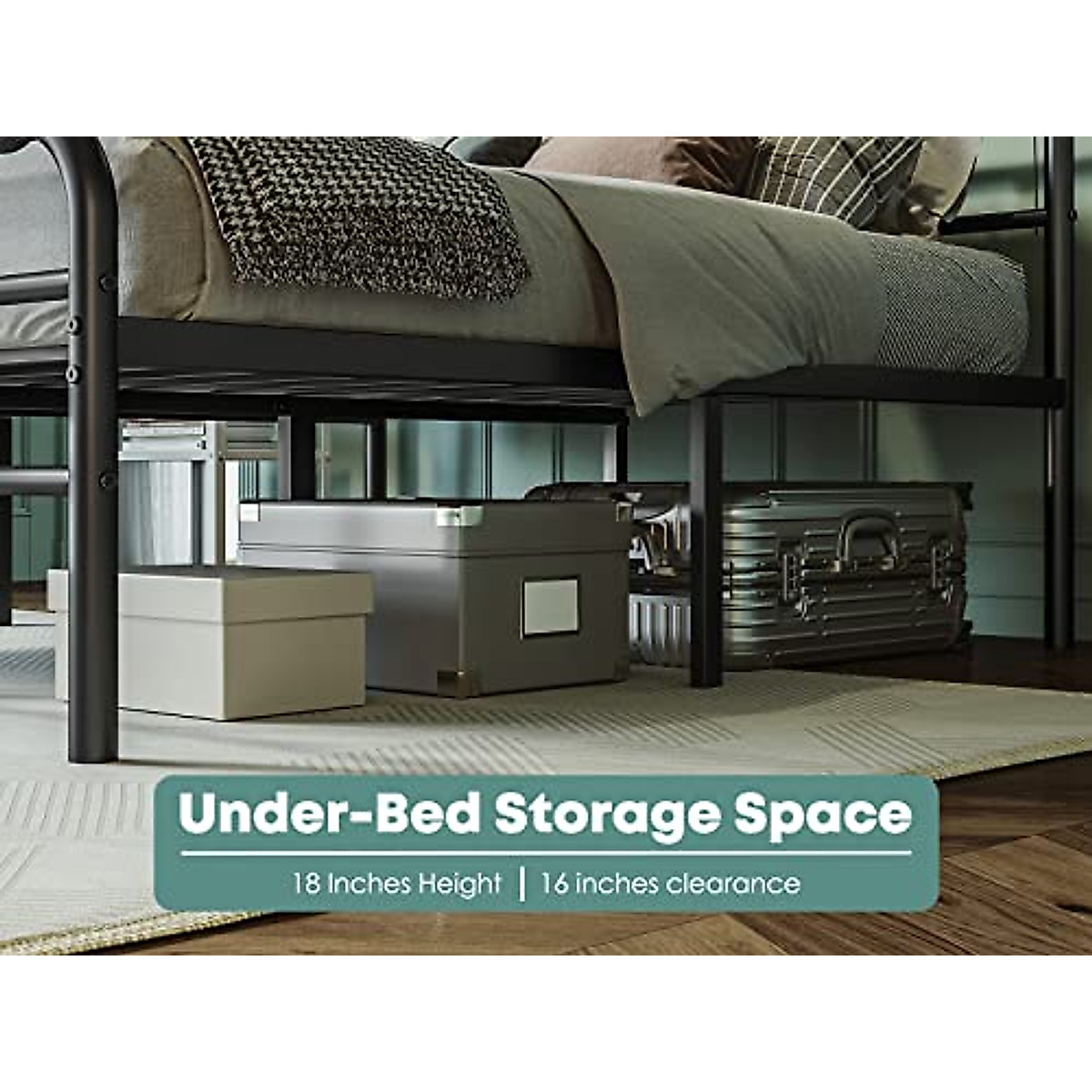 FSCHOS King-Bed-Frame-with-Headboard and Footboard, 18 Inch Metal Platform King-Size-Bed-Frame, Premium Steel Heavy Duty Bed Frame King No Box Spring Needed, Easy Assembly, Black