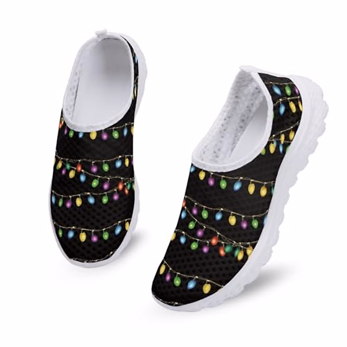 INSTANTARTS Womens Athletic Water Shoes Colorful Christmas Light Air Mesh Quick Dry Sports Aqua Shoes Lightweight Slip-on Outdoor Running Sneakers