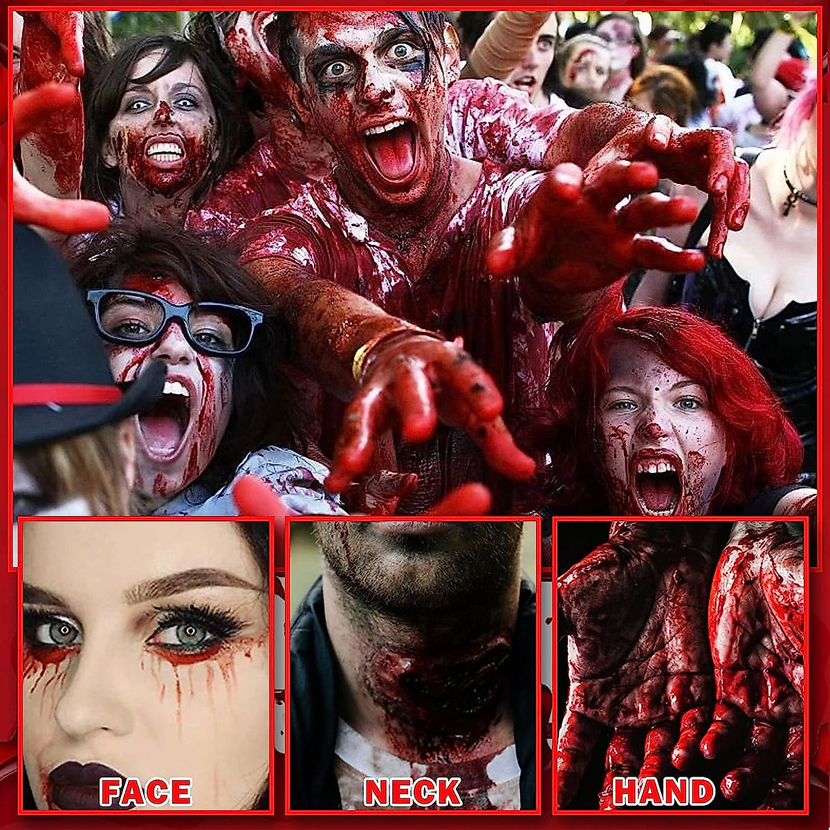 2Pcs Halloween Makeup Fake Blood Suit --- Coagulated Blood+Fake Blood Spray, Lifelike And Washable, Suitable For Special Effect Zombie Bride, Vampire And Monster SFX Horror Clown Makeup