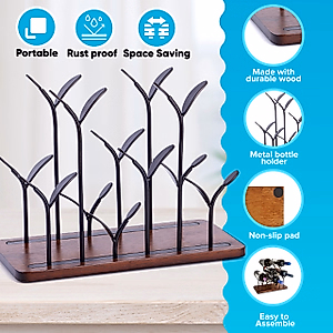 Kovot Tabletop Bottle Rack, 6 Wine Bottle Holder, Dark Brown Wood Base with Black Iron Branches, Countertop Home Decor Kitchen Storage Rack, Bar, Cellar, Cabinet, Pantry