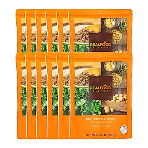 Real Food Blends Beef, Potatoes & Spinach - Pureed Food Meals for Tube Feeding with Protein, Vegetables & Fruits - 330 Calories for Lunch & Dinner - 9.4 oz (Pack of 12)