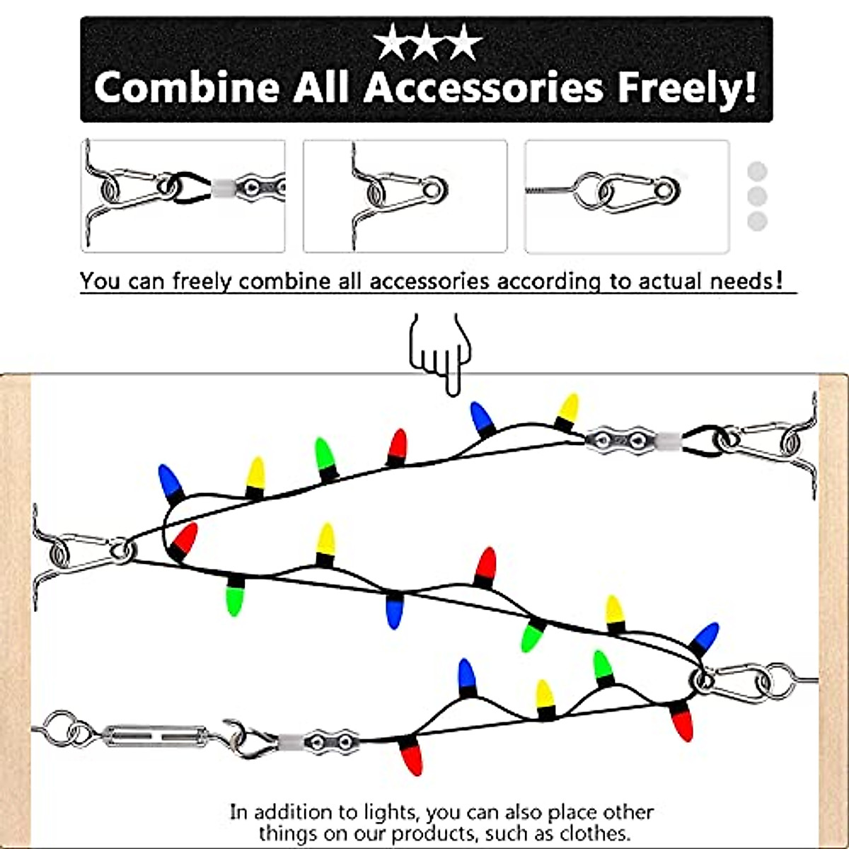 WAYSKA String Light Hanging Kit with 250 Ft Nylon Coated Stainless Steel 304 Wire Rope, String Light Cable with Turnbuckles and Hooks for Patio, Outdoor and Backyard Lighting Accessories