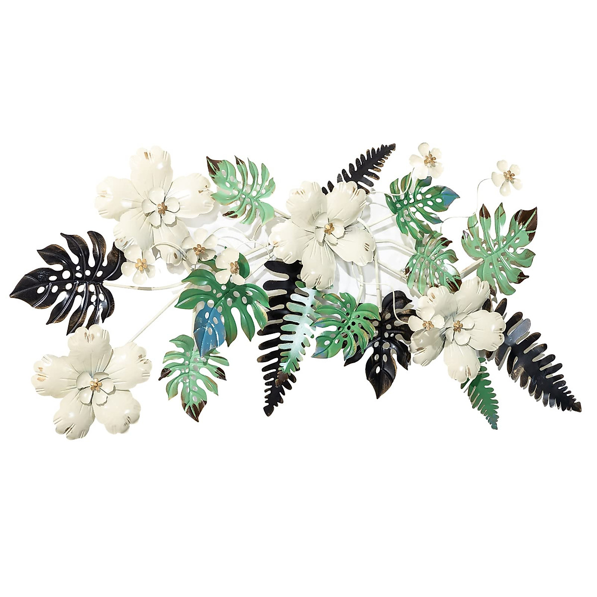 AcozyHom Leaves and Flowers Metal Wall Decor, 58"(L) x26(H), Large Plant Iron Wall Sculpture, Modern Abstract Wall Panel Art for Home, Hotel, Bar, Living Room Decoration, Green