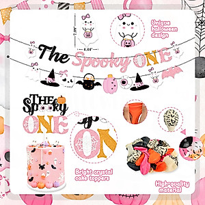 K KUMEED Pink Halloween 1st Birthday Party Decorations,The Spooky One Banner Cute Ghost Eyeballs Pumpkin Cake Topper and Latex Balloons for Halloween First Birthday Girls Birthday Party Supplies
