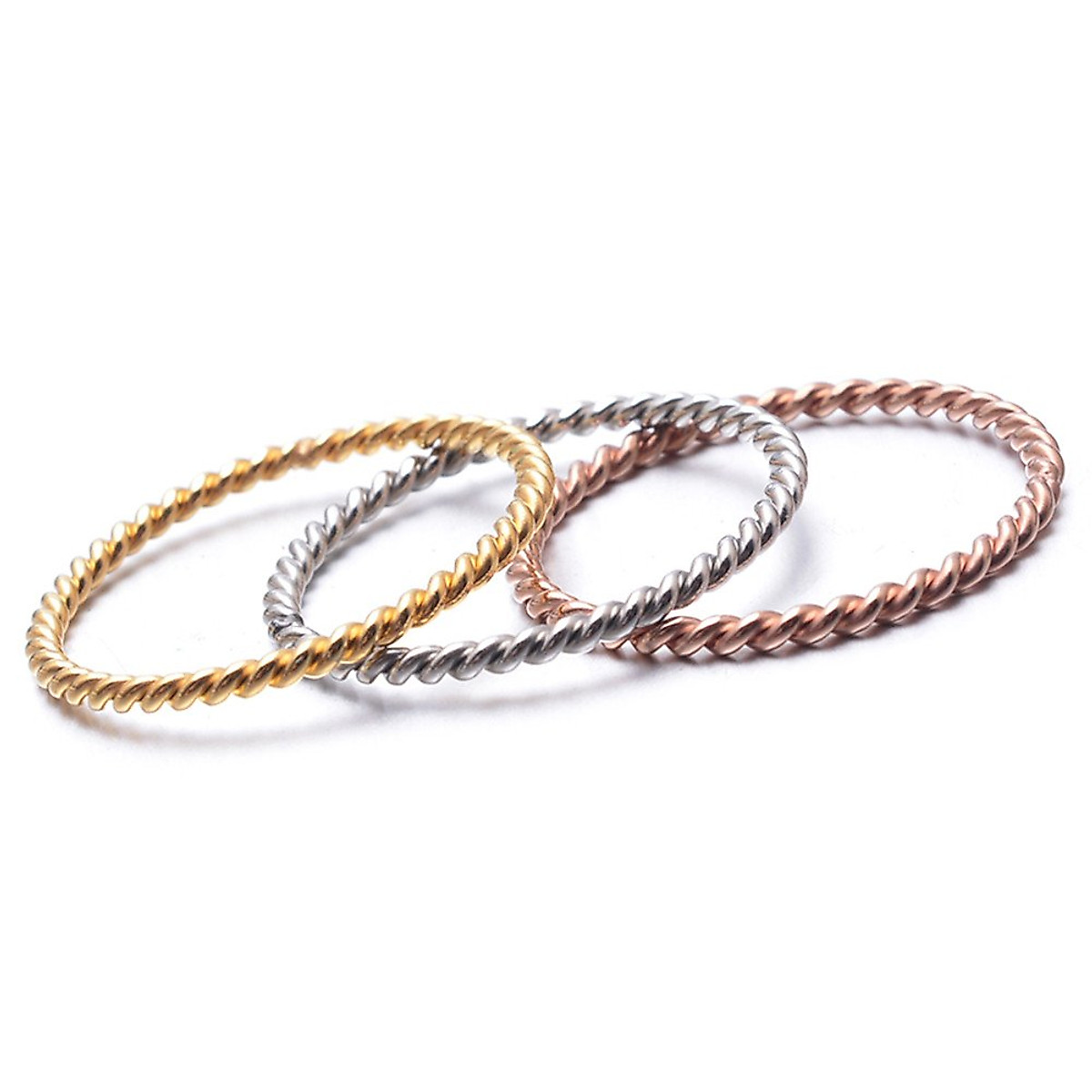 INRENG Women's Stainless Steel 1.1mm Twisted French Rope Thin Wedding Ring Silver Size 8