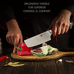 MJOGEE Damascus Chef Knife - Professional Japanese Chef Knife - Santoku Knife 7 inch - Carbon Steel Chef Knife - Vegetable Knife - Meat Slicing Knife - Nakiri Knife Japanese - Ergonomic Handle