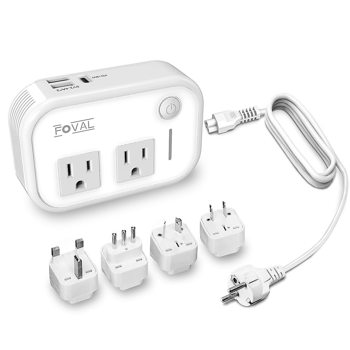 220V to 110V Converter Travel Adapter: FOVAL [Upgraded] International Step Down Power Converter for Hair Straightener/Curler with 18W USB-C Port Outlet Voltage Converter US to Europe Italy UK AU Plug