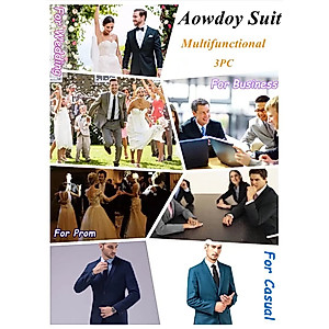 Men's 3 Piece Suit 2 Button Business Wedding Prom Slim Fit Suits Blazer Formal Tuxedo Vest & Trousers Royal Blue XL