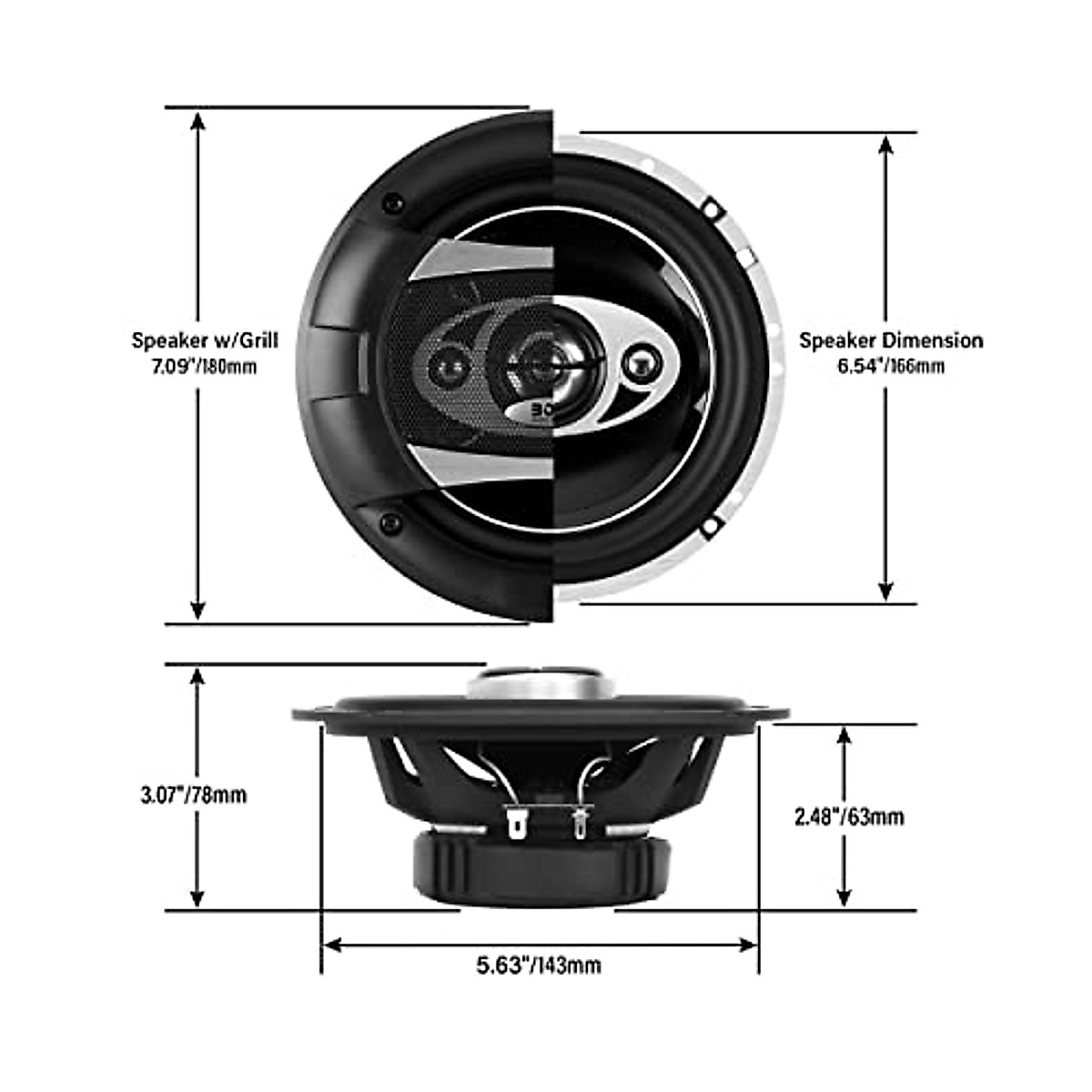 BOSS Audio Systems P65.4C Phantom Series 6.5 Inch Car Stereo Door Speakers - 400 Watts Max, 4 Way, Full Range, Tweeters, Coaxial, Sold in Pairs, Hook Up To Amplifier
