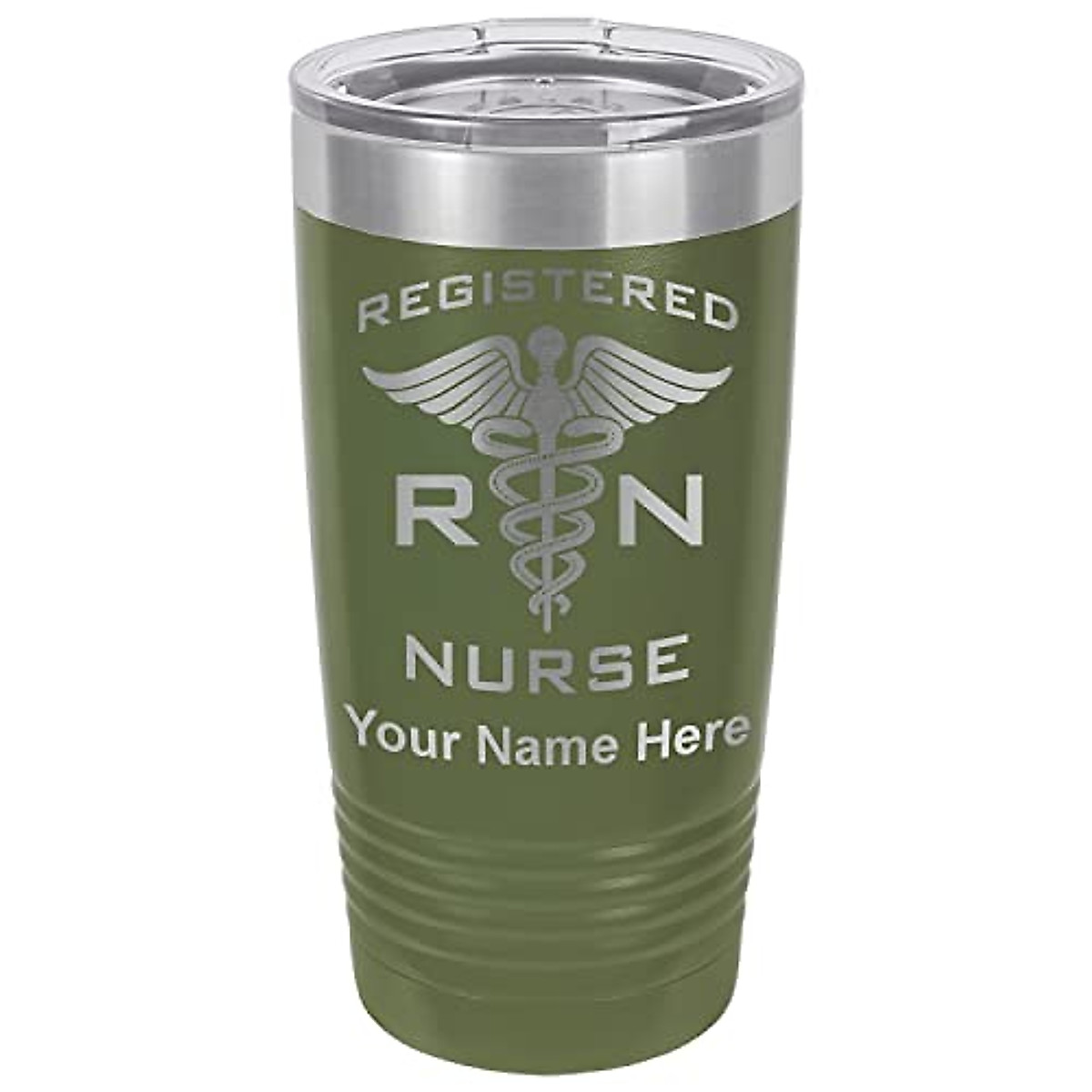 LaserGram 20oz Vacuum Insulated Tumbler Mug, RN Registered Nurse, Personalized Engraving Included (Camo Green)